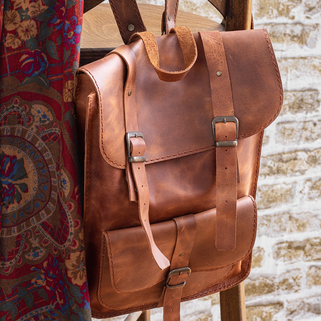 Handmade Light Brown Leather Work Bag, Leather Work Backpack, Unisex ...