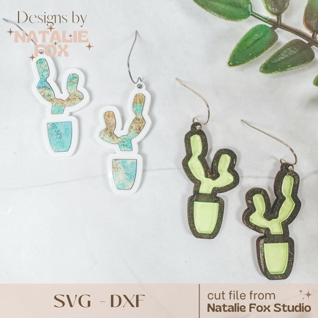 Cactus Inlay Earring File SVG: Laser Cut Desert Earrings (digital ...
