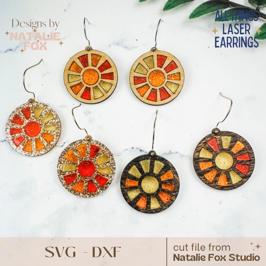 Sunburst Inlay Earring SVG File: Laser Cut Sunshine Jewelry (digital ...