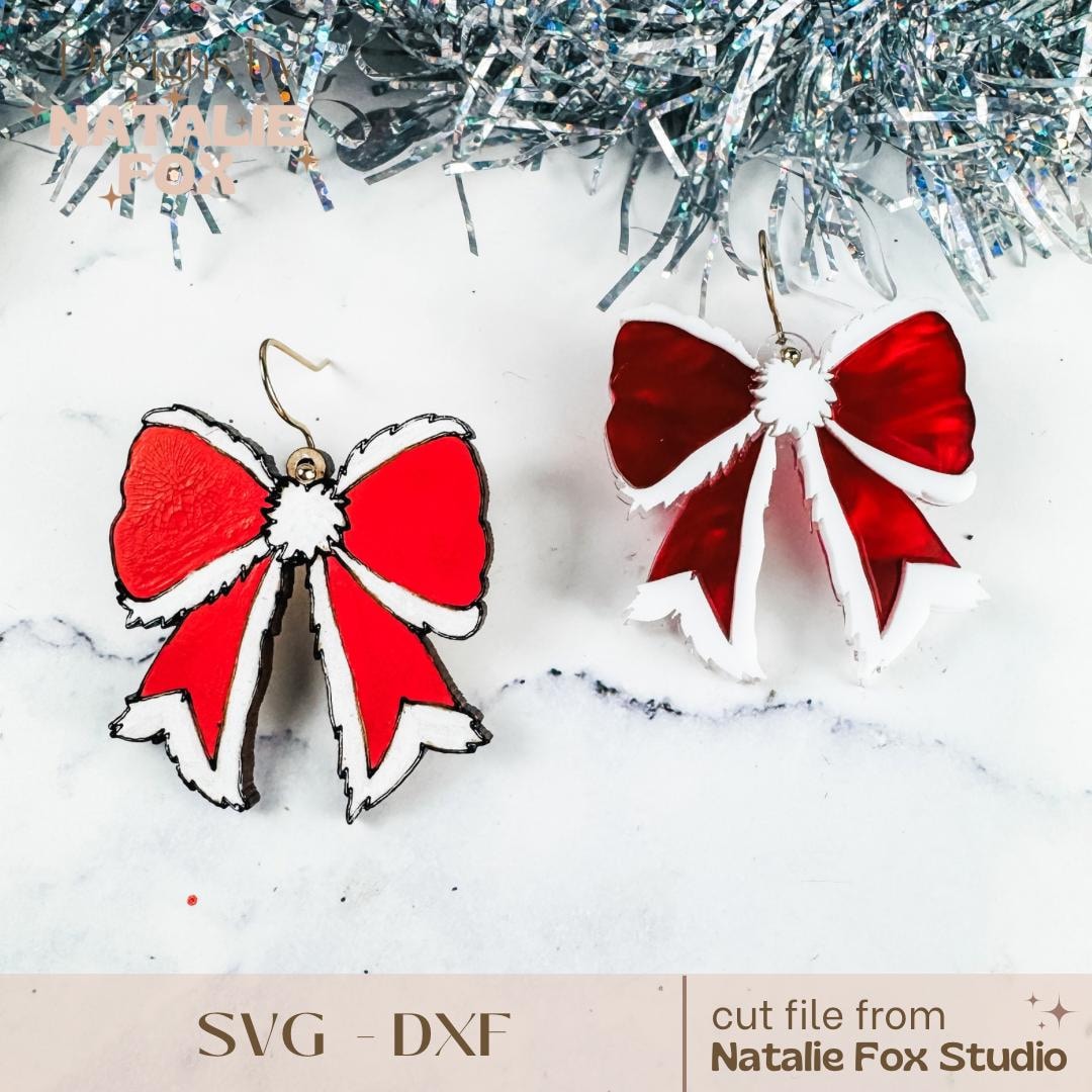Santa Coquette Bow Earrings Acrylic Digital File , Father Christmas ...