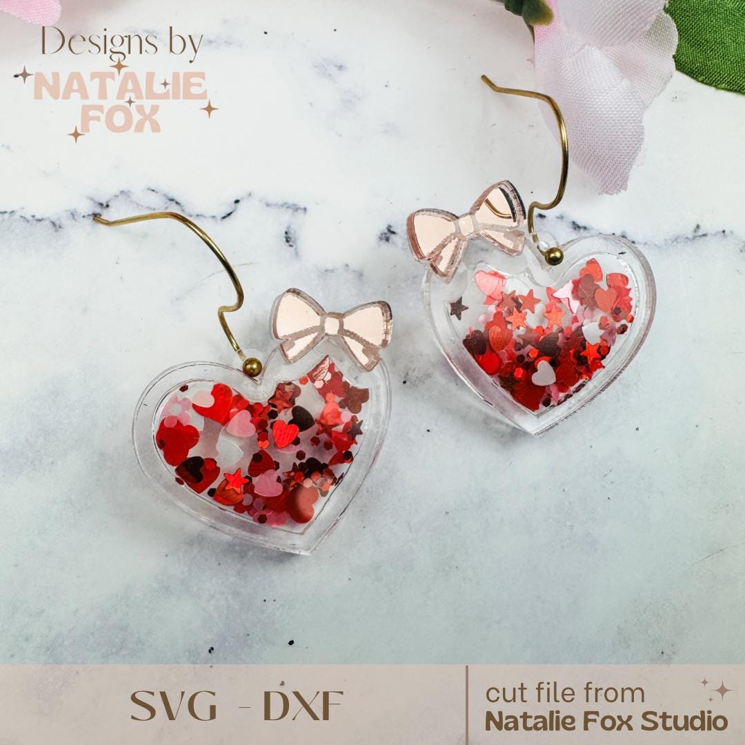 Heart Shaker Earrings SVG: Valentine's Bow Laser File - Etsy