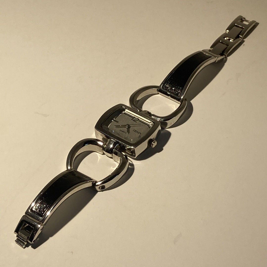 Geneva Elite Watch - Women's Unique Shadowbox Bezel Style Chrome and ...