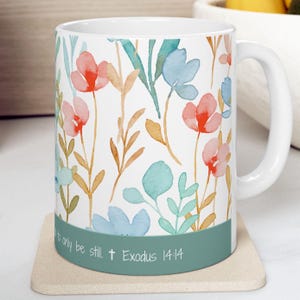 Custom Bible Verse Coffee Cup, Exodus 14:14 , Floral Ceramic Mug ...