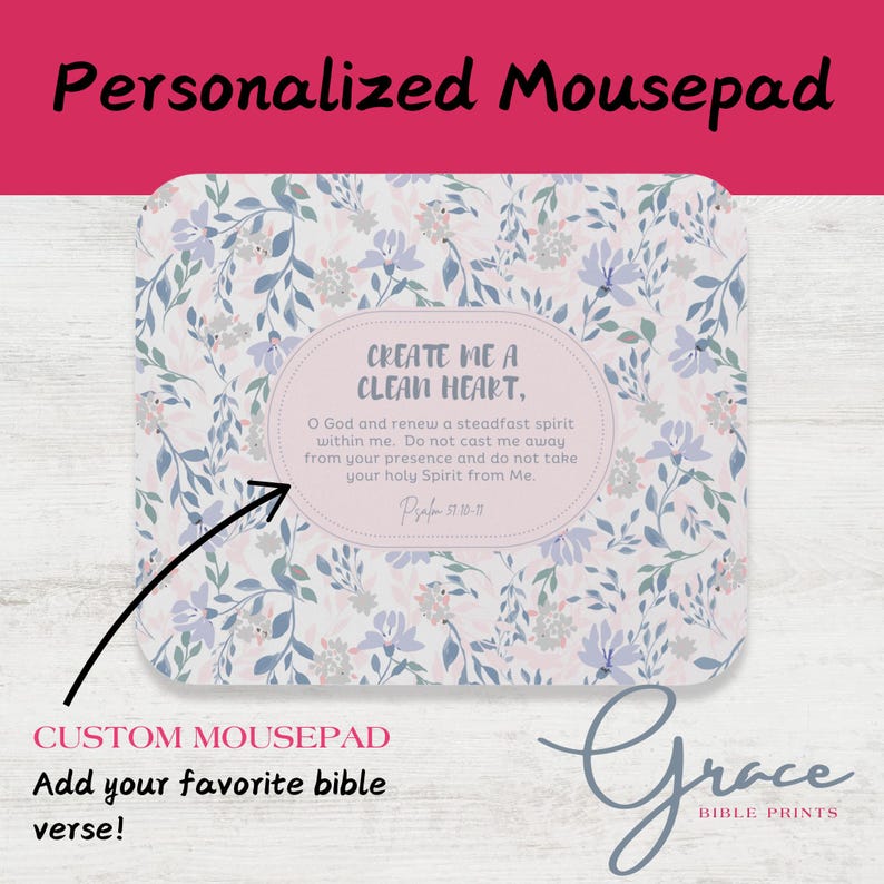 Custom Mousepad With Bible Verse, Floral Inspirational Mouse Pad ...
