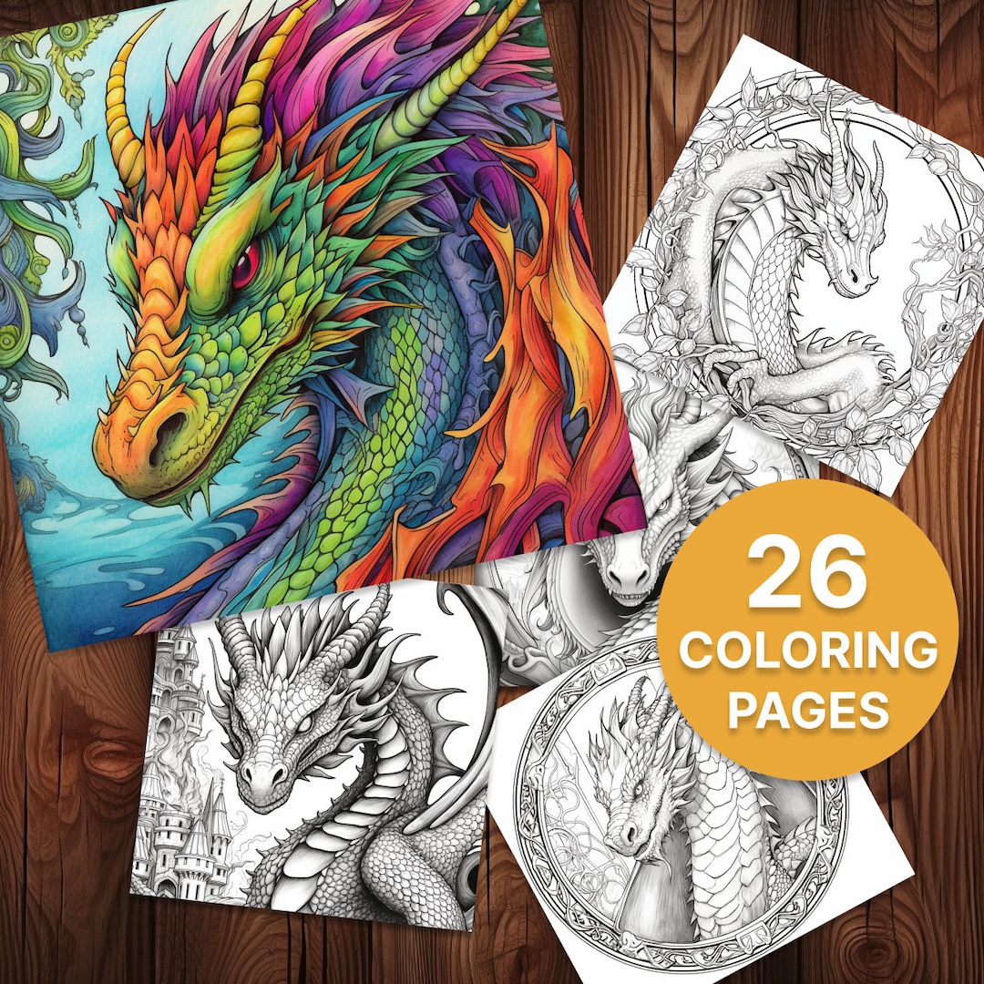 26 Printable Dragon Coloring Pages - Etsy