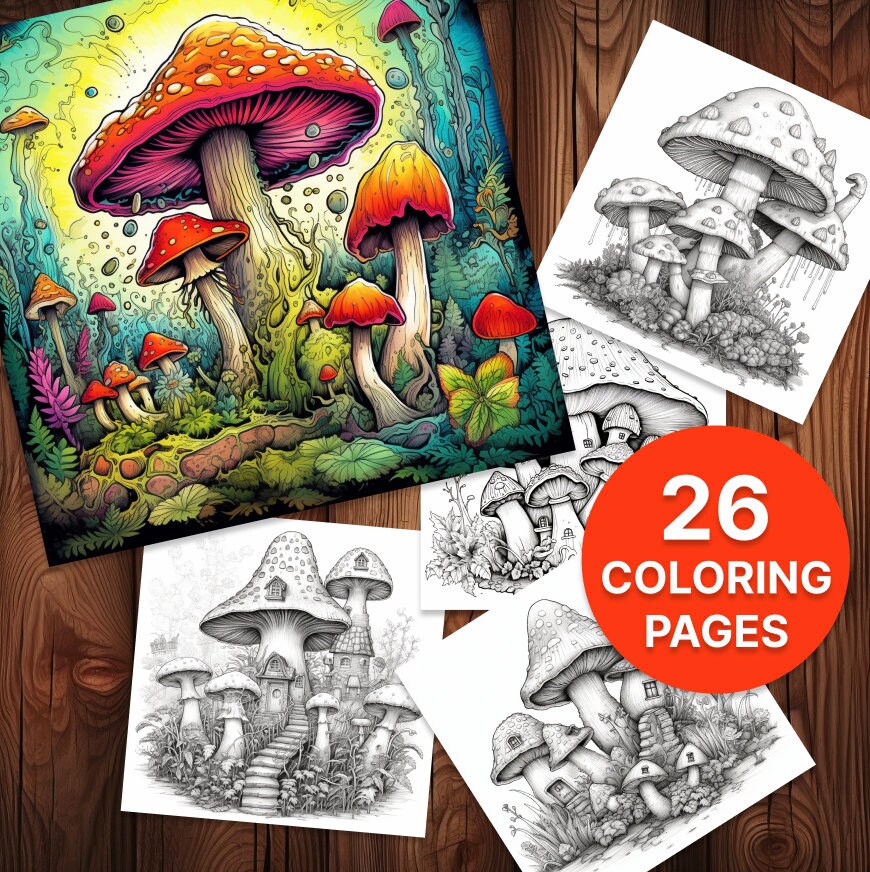 26 Printable Fantasy Mushroom Coloring Pages - Etsy