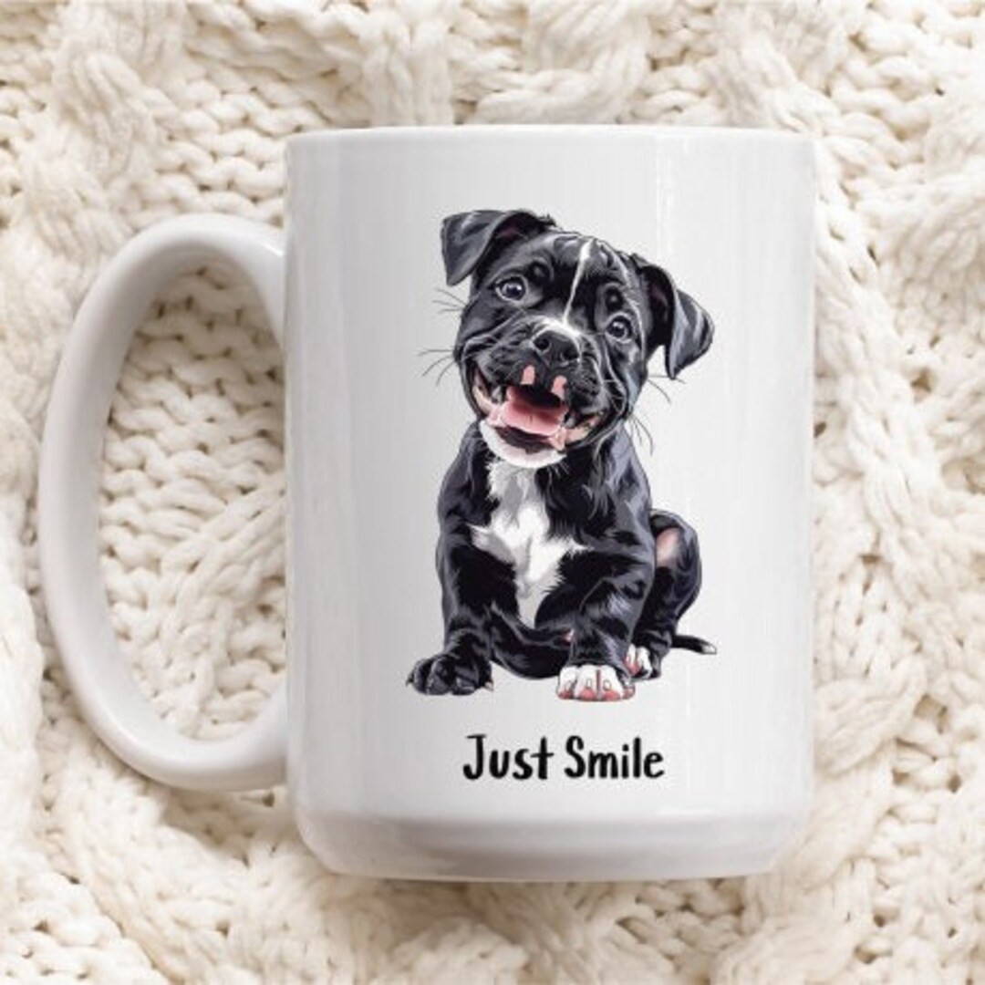 Just Smiling Puppy Mug | Pitbull Mug, Puppy, Dog Lover Gift, Happy Dog ...