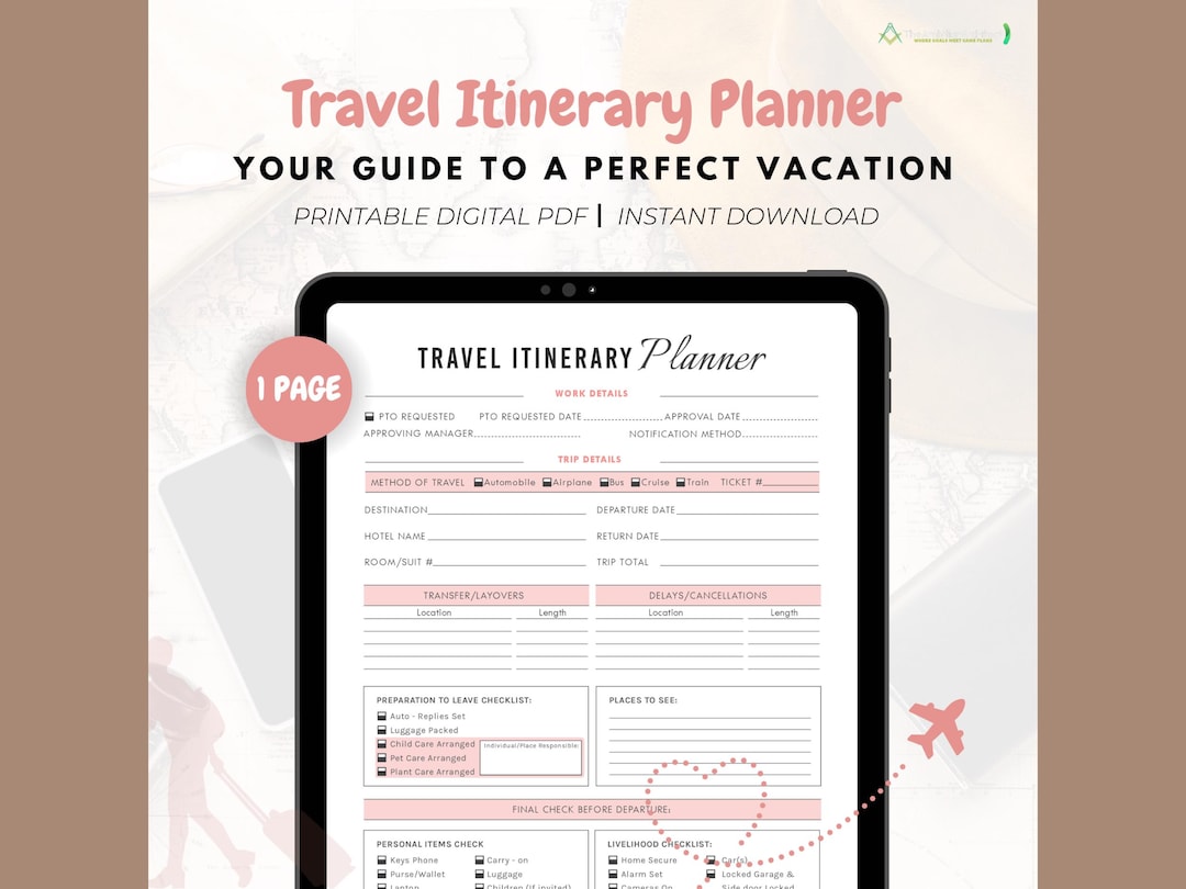 Travel Itinerary Planner Digital Trip Guide - Etsy