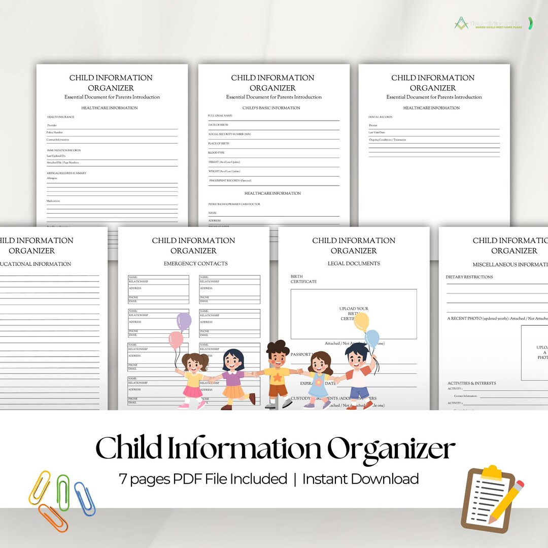 Child Information Organizer | Parent Essential Record Keeper ...
