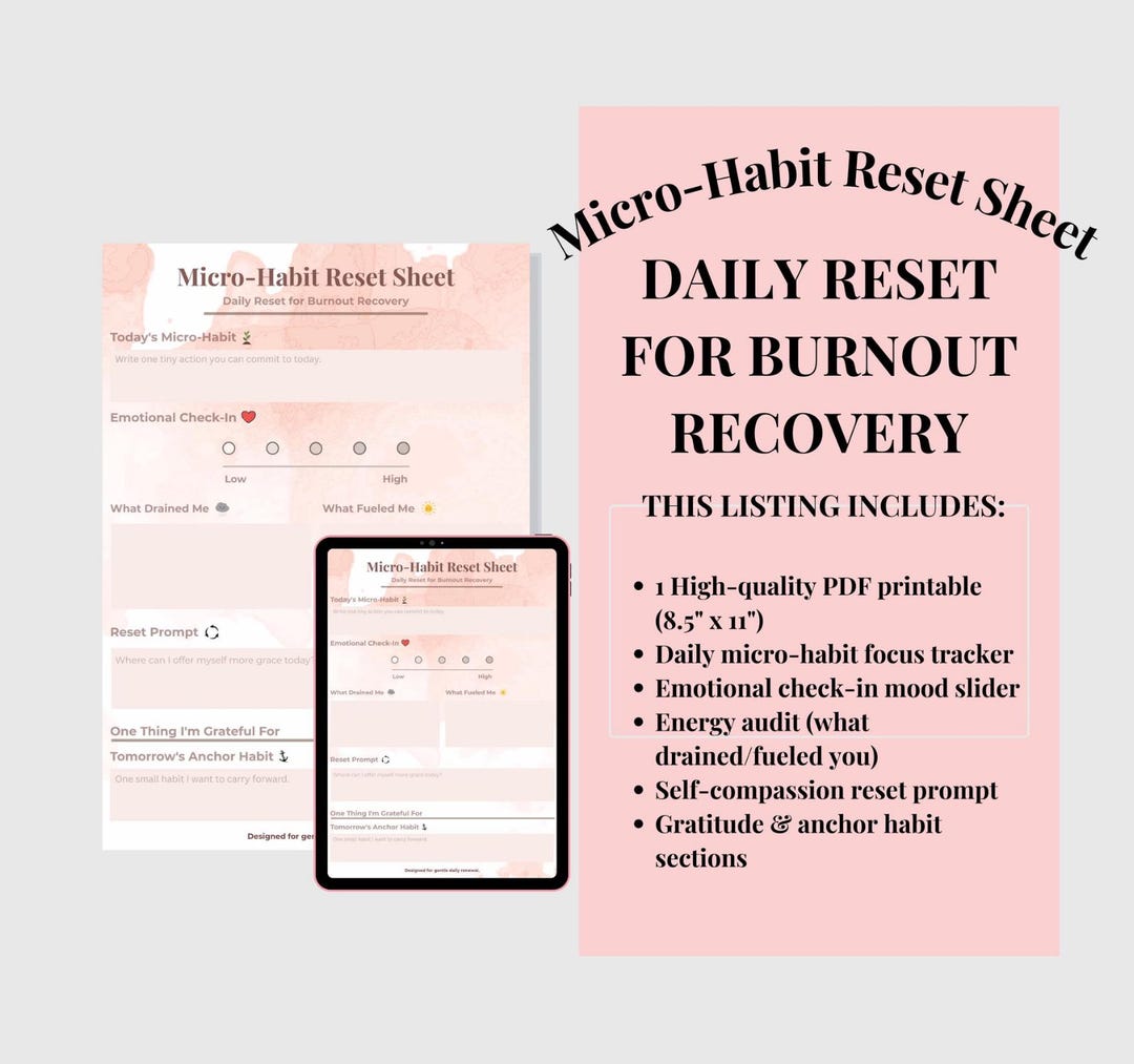Burnout Recovery Habit Tracker | Daily Reset Sheet (PDF Printable) - Etsy
