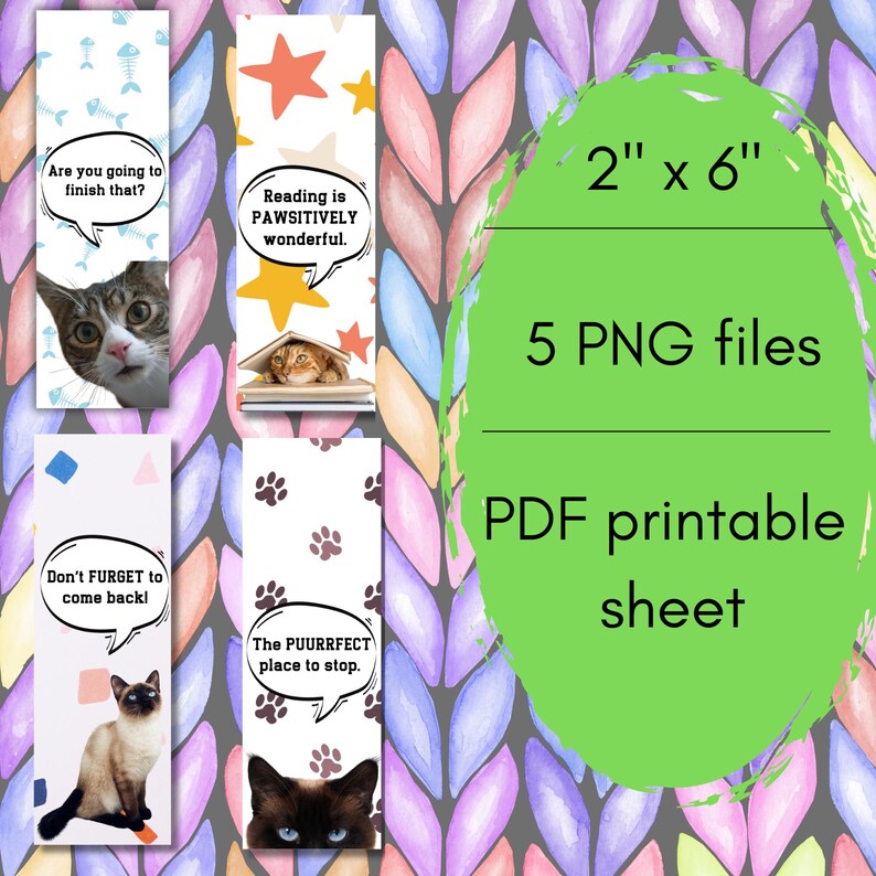 Printable Cat Bookmark Set, Funny Cat Bookmark, Book Lovers Gift, Cat ...