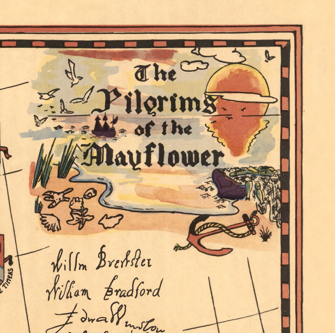 The Pilgrims of the Mayflower Map, Digital Download, Colonial Era ...