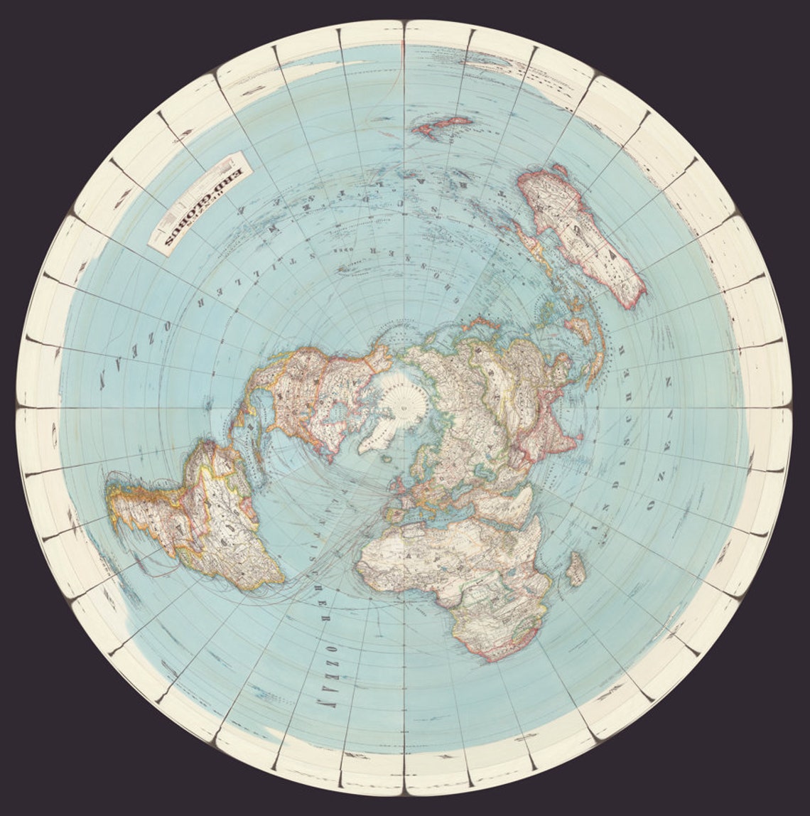 Henze's Erd-globus Flat Earth Map, Digital Download, Azimuthal Map ...