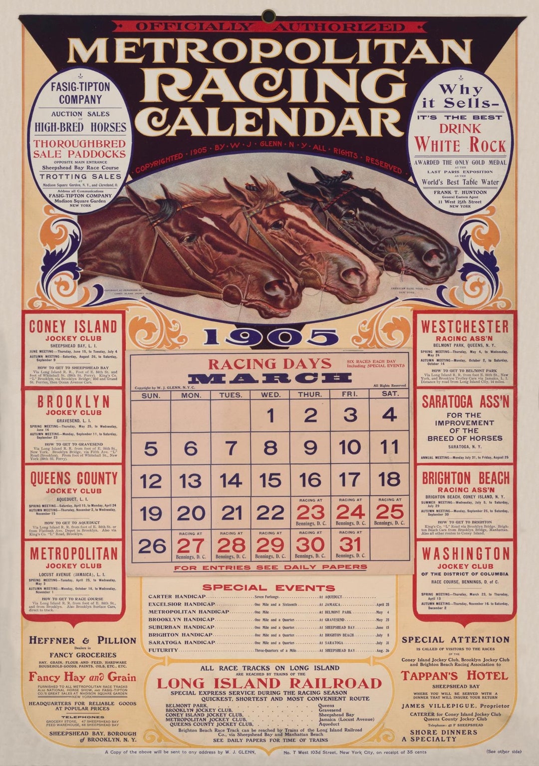 Rare 1905 Official Metropolitan Racing Calendar – Historic Horse Racing ...