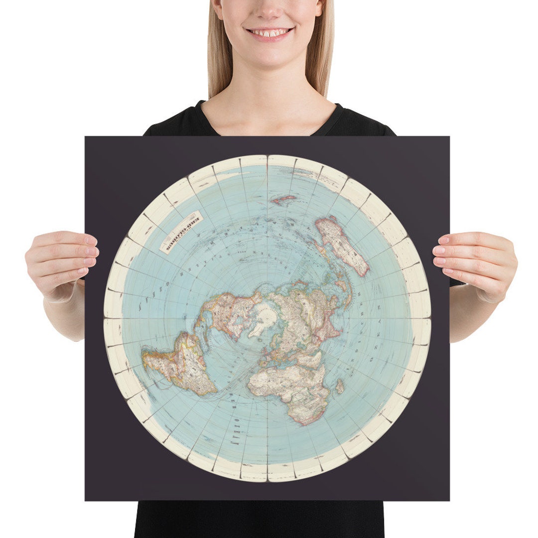 Henze's Erd-globus Flat Earth Map Poster, Flat Earth Poster, Azimuthal ...