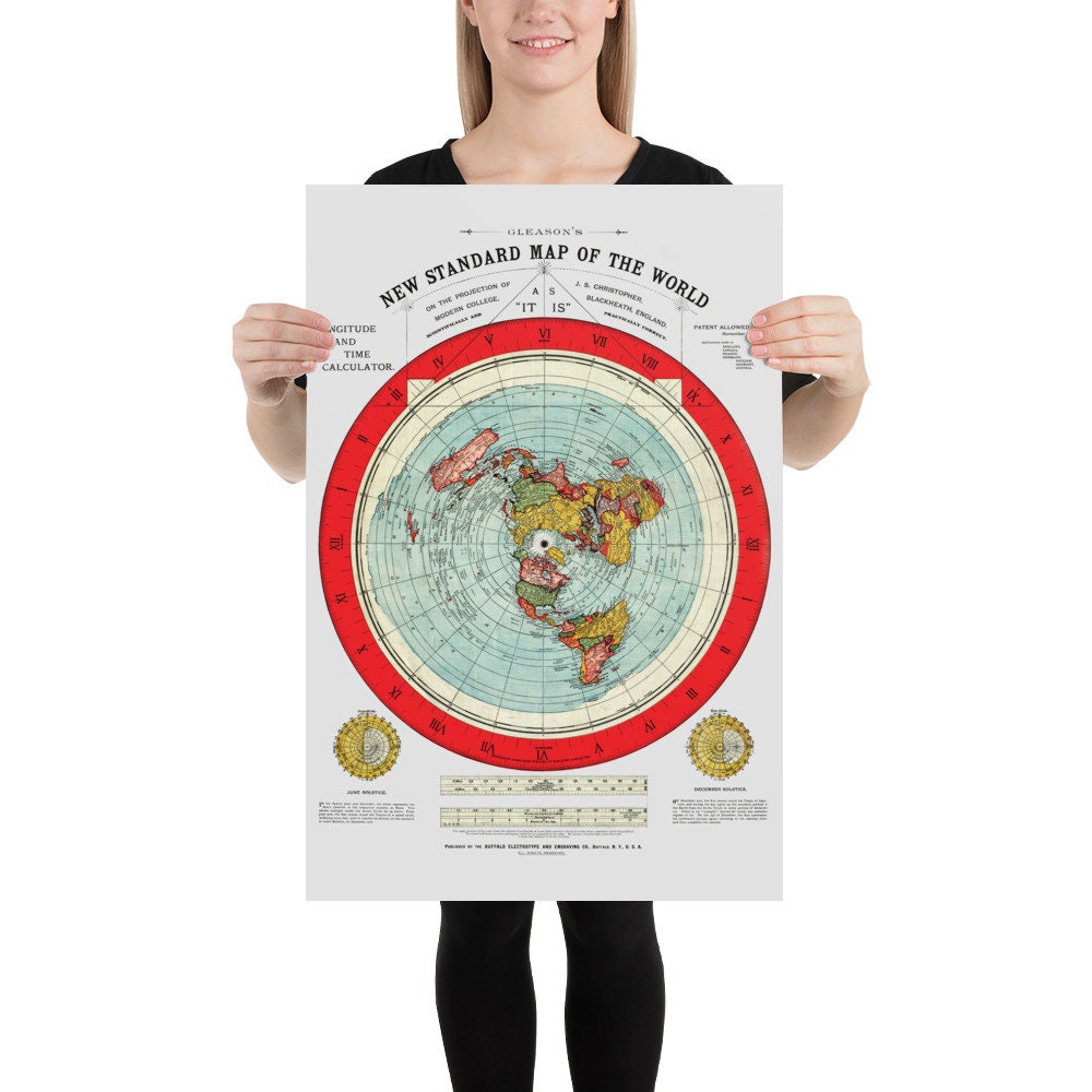 Alex Gleason 1892 Map Remastered Hi-res Poster, Flat Earth Print, Flat ...
