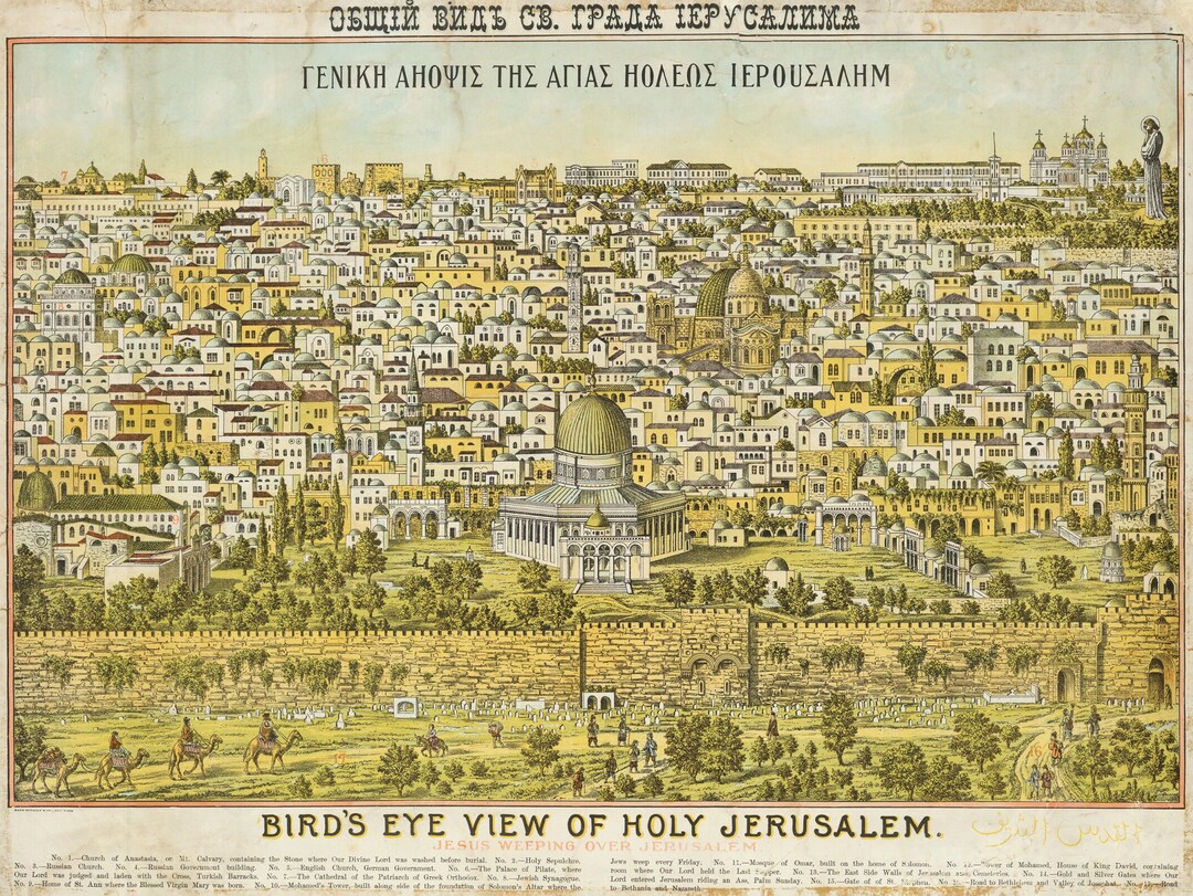Bird's Eye View of Holy Jerusalem, Digital Download, Map of Jerusalem ...