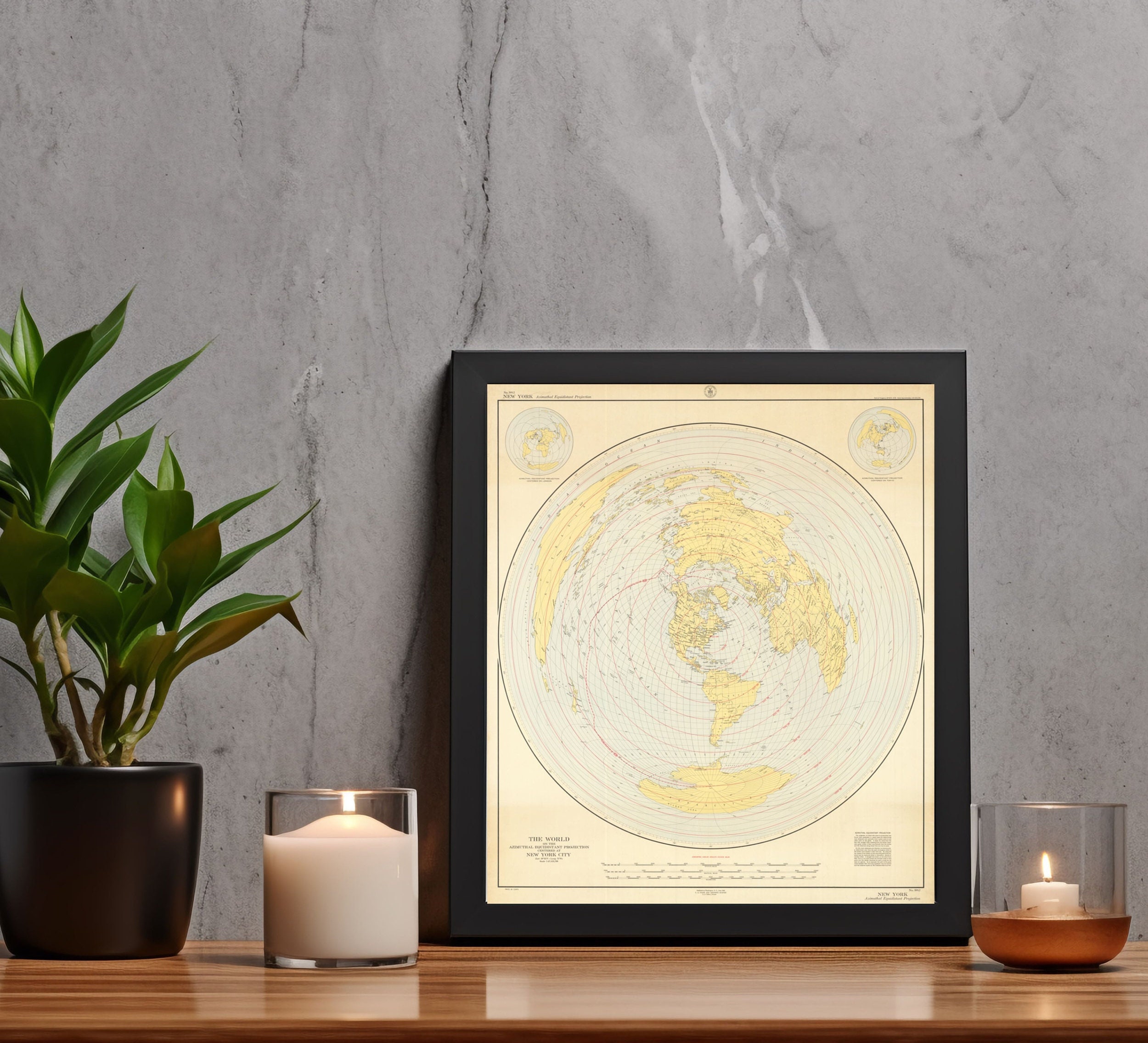 Post World War 2 Air Map, Digital Download, Map, Azimuthal Equidistant ...