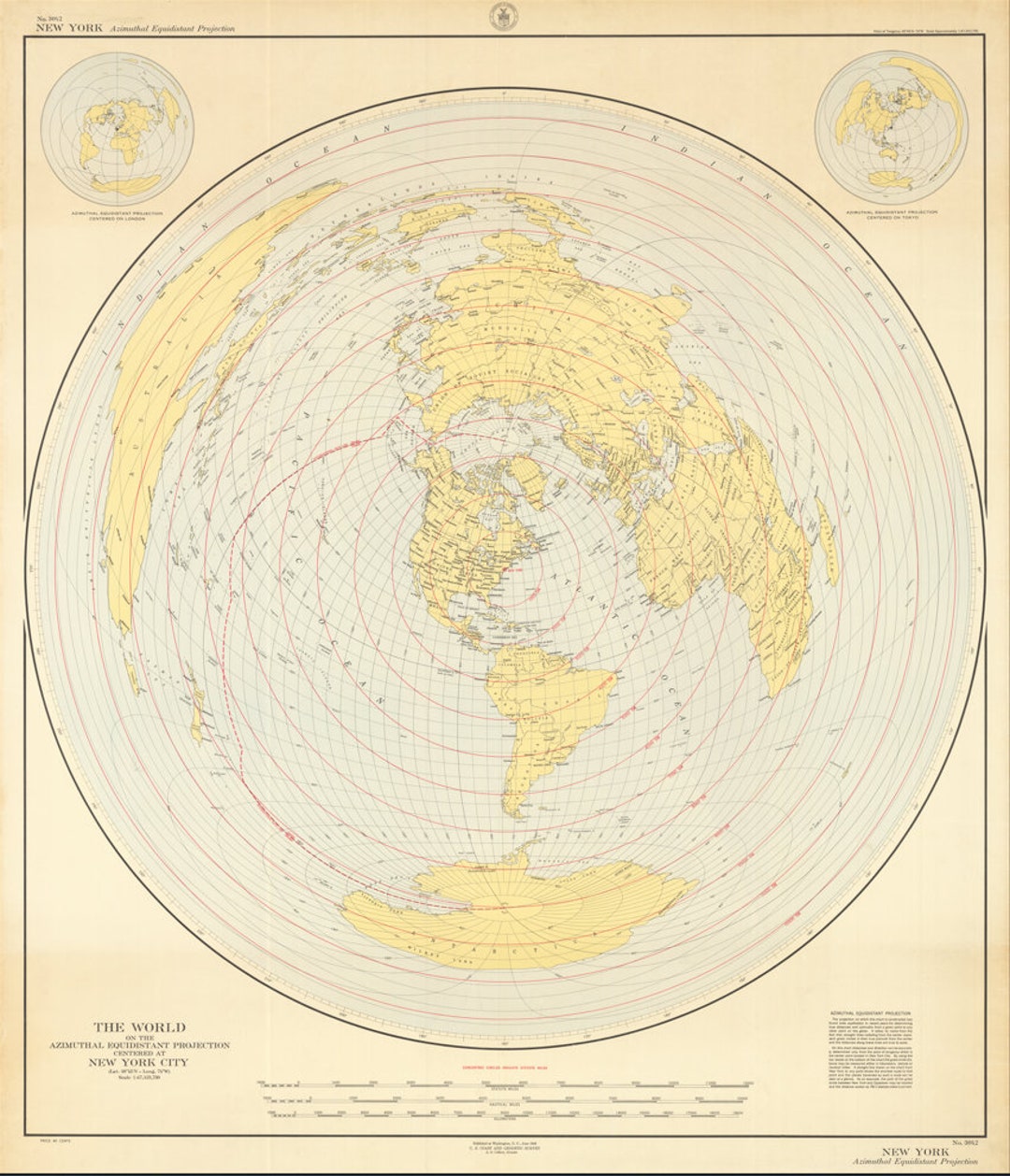 Post World War 2 Air Map, Digital Download, Map, Azimuthal Equidistant ...
