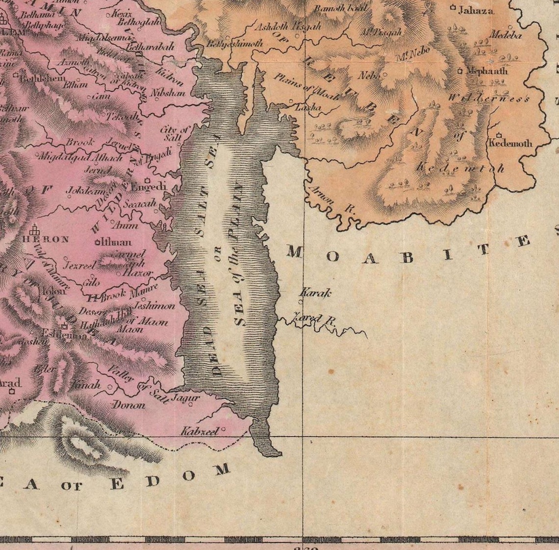 Twelve Tribes of Israel Map 1834, Biblical Map of Holy Land Palestine ...