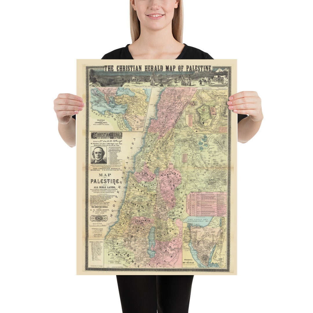 The Christian Herald Poster of Palestine, Biblical Poster, Map, Holy ...
