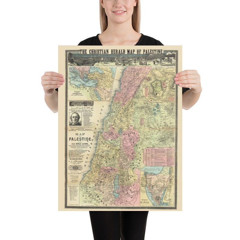 The Christian Herald Poster of Palestine, Biblical Poster, Map, Holy ...