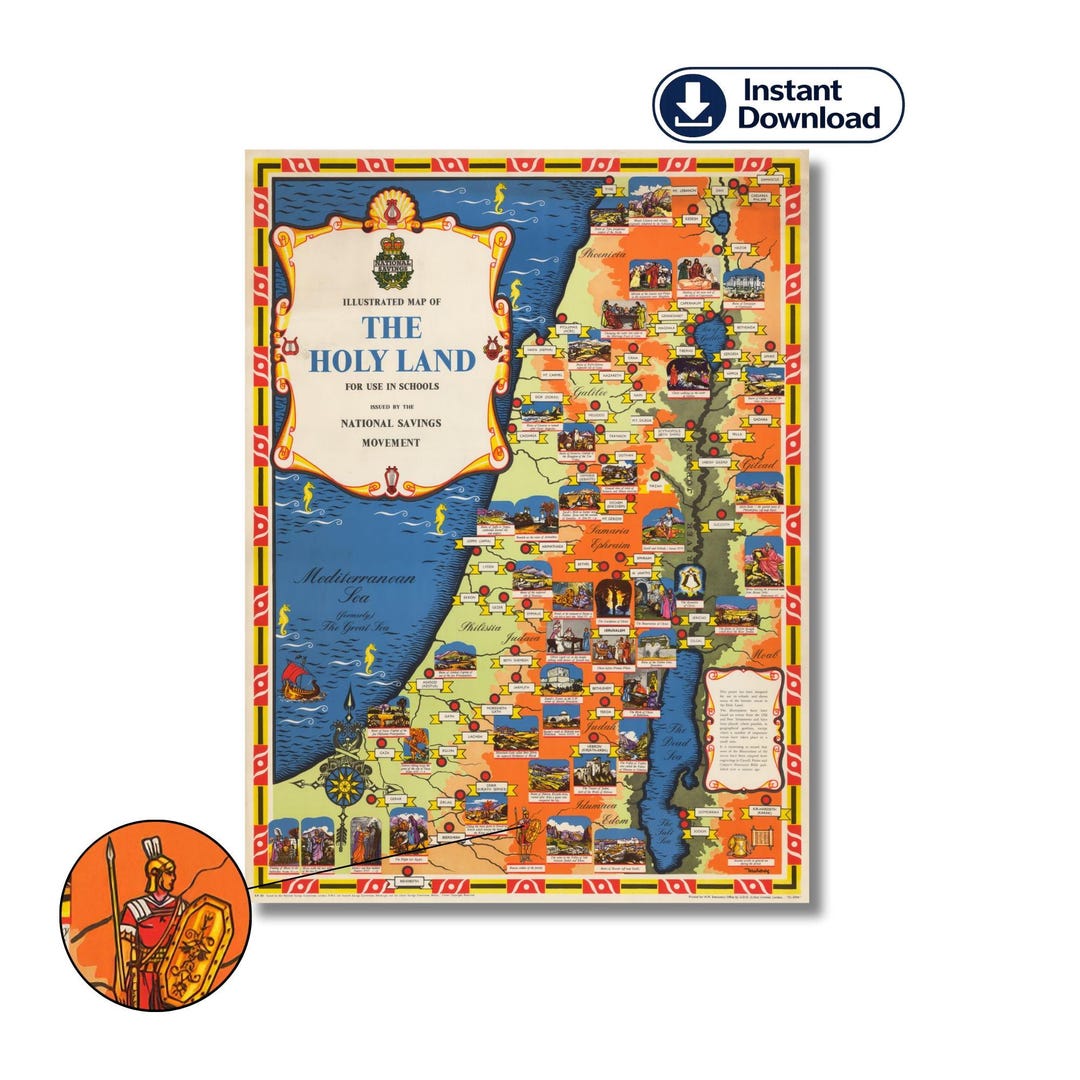 The Holy Land School Map, Digital Download, Colorful Map of the Holy ...