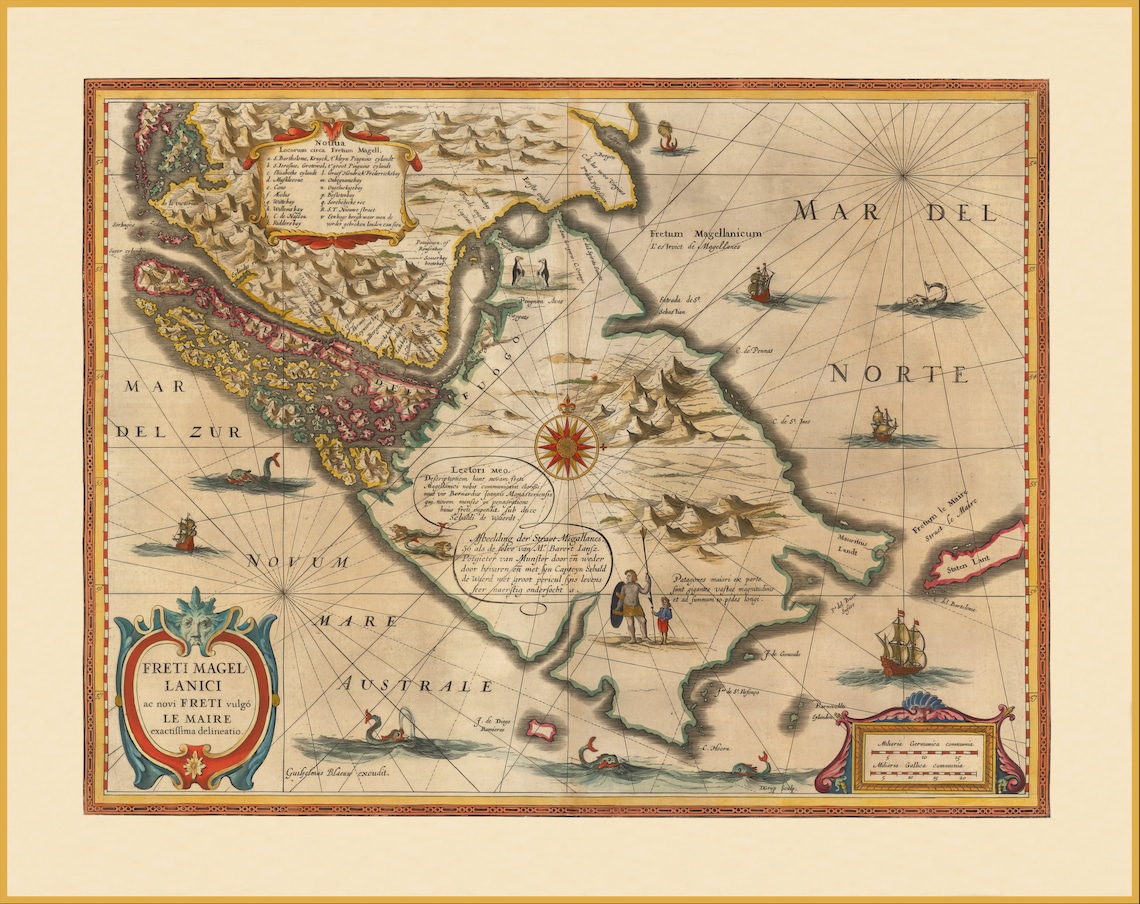 Map Depicting Giants, Digital Download, Patagonian Giants, Old Map With ...
