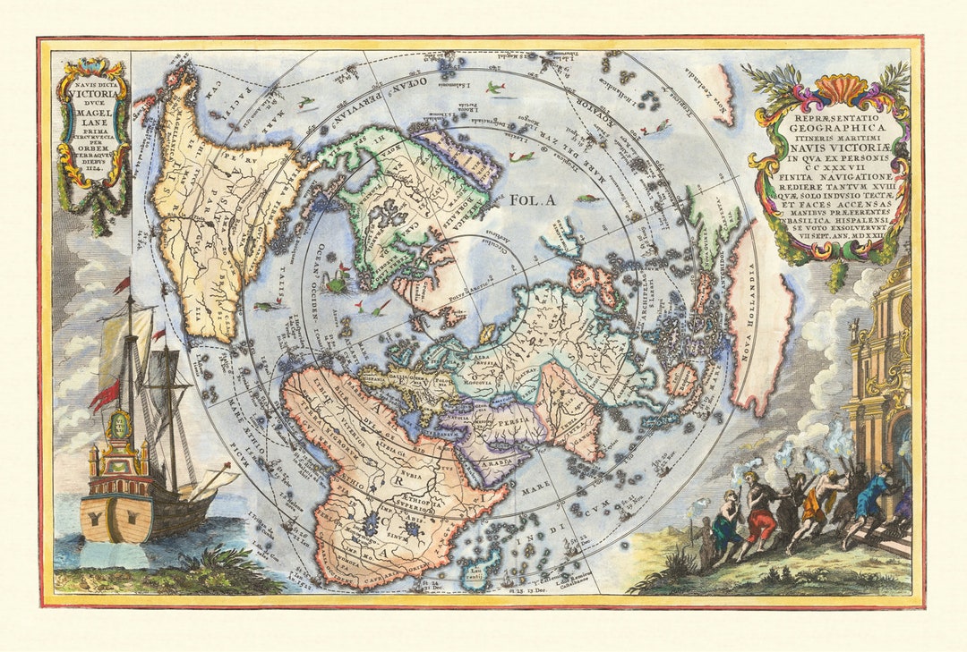Magellan's Circumnavigation in 1522, Digital Download, Flat Earth Map ...