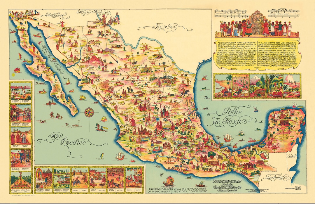 Pictorial Map of Mexico, Digital Download, Old Mexico Map, Map ...