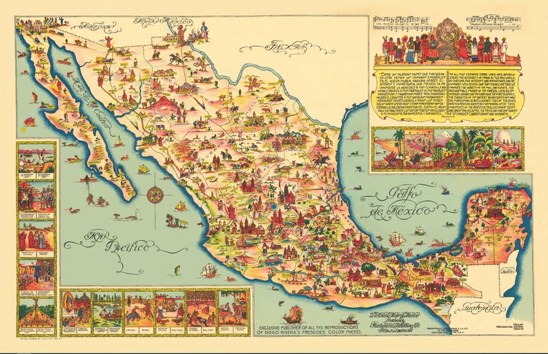 Pictorial Map of Mexico, Digital Download, Old Mexico Map, Map ...