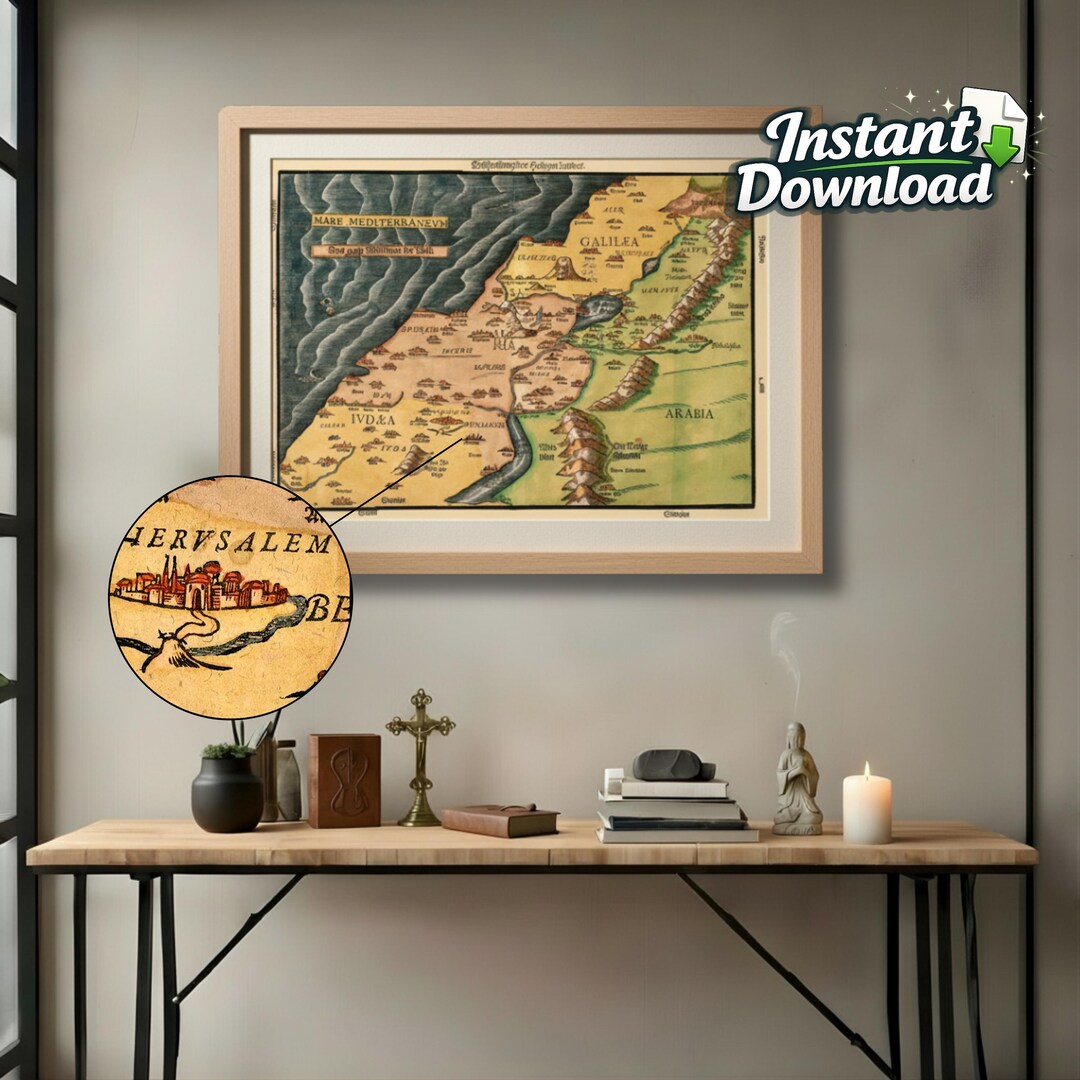 Holy Land Map at the Time of JESUS, Biblical Geography Woodcut by ...