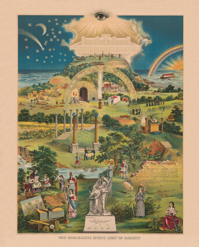 Our Emblematic Mystic Light of Masonry | Vintage 1914 Masonic Print ...