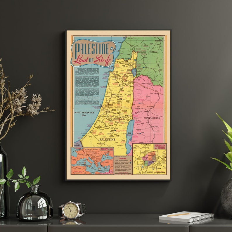 Palestine Land of Strife Map, Digital Download, Holy Land Map ...
