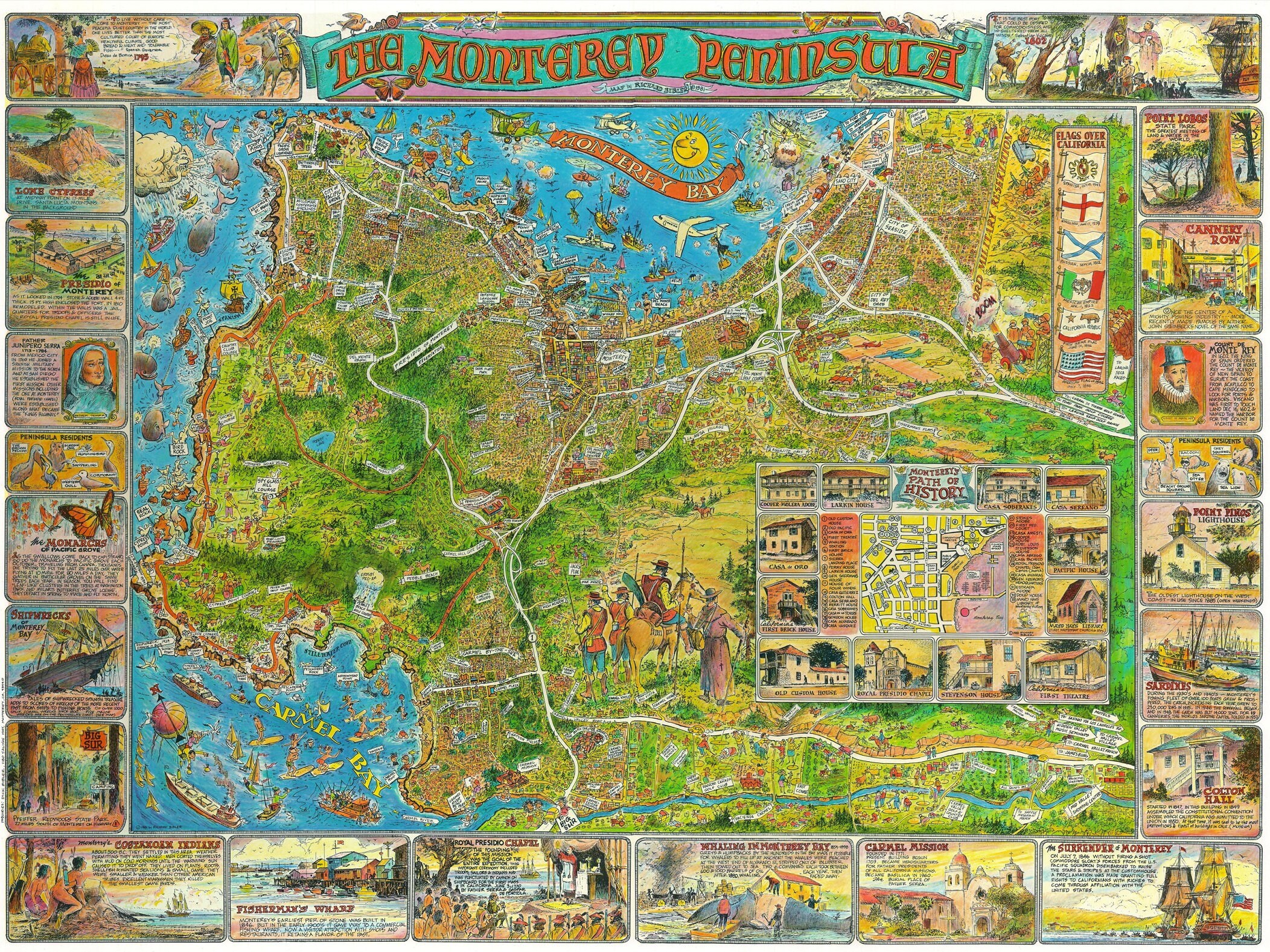 Bibler Pictorial Map of the Monterey Peninsula, Digital Download, Map ...