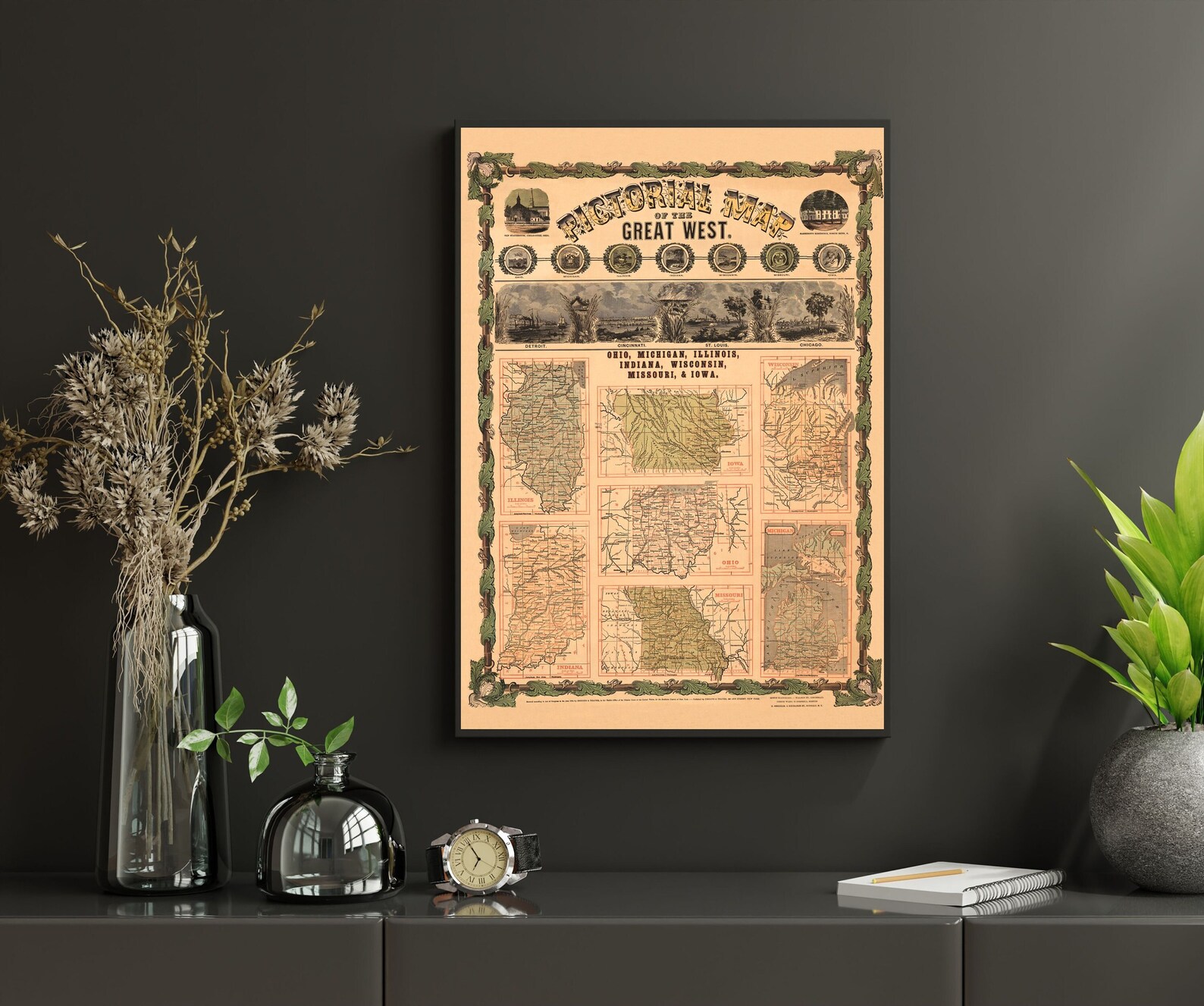 Pictorial Map of the Great West, Digital Download, Old USA Map ...