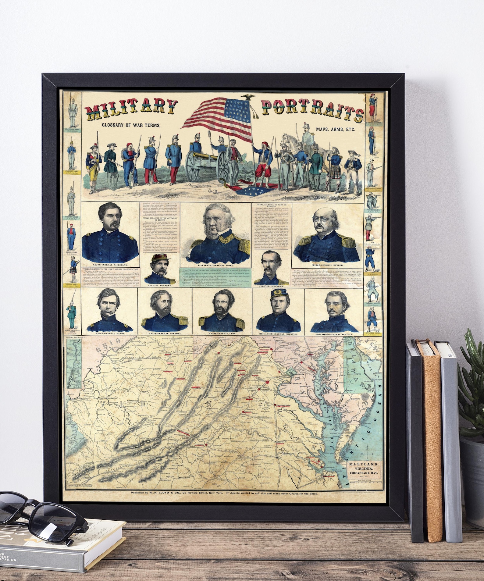 1861 Military Portraits & Civil War Map – Union Generals Lithograph ...