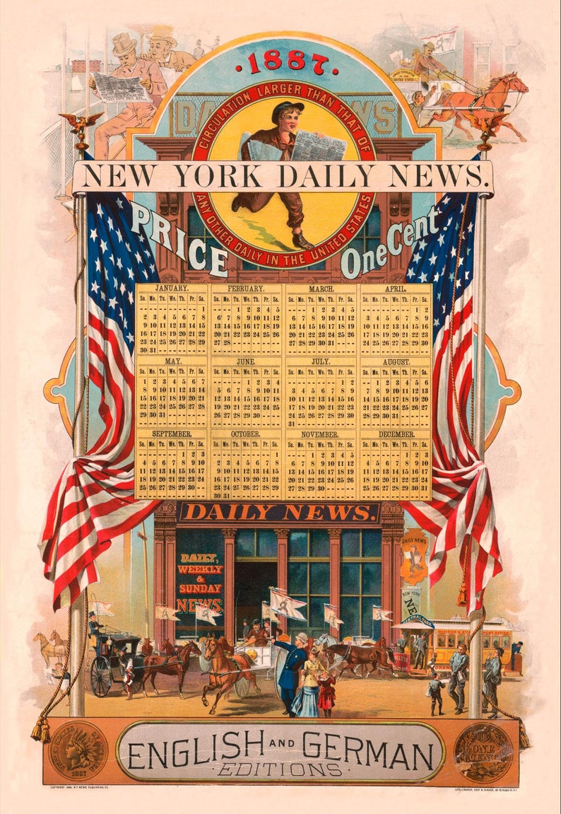 New York Daily News Digital Calendar, Price One Cent Calendar, English ...