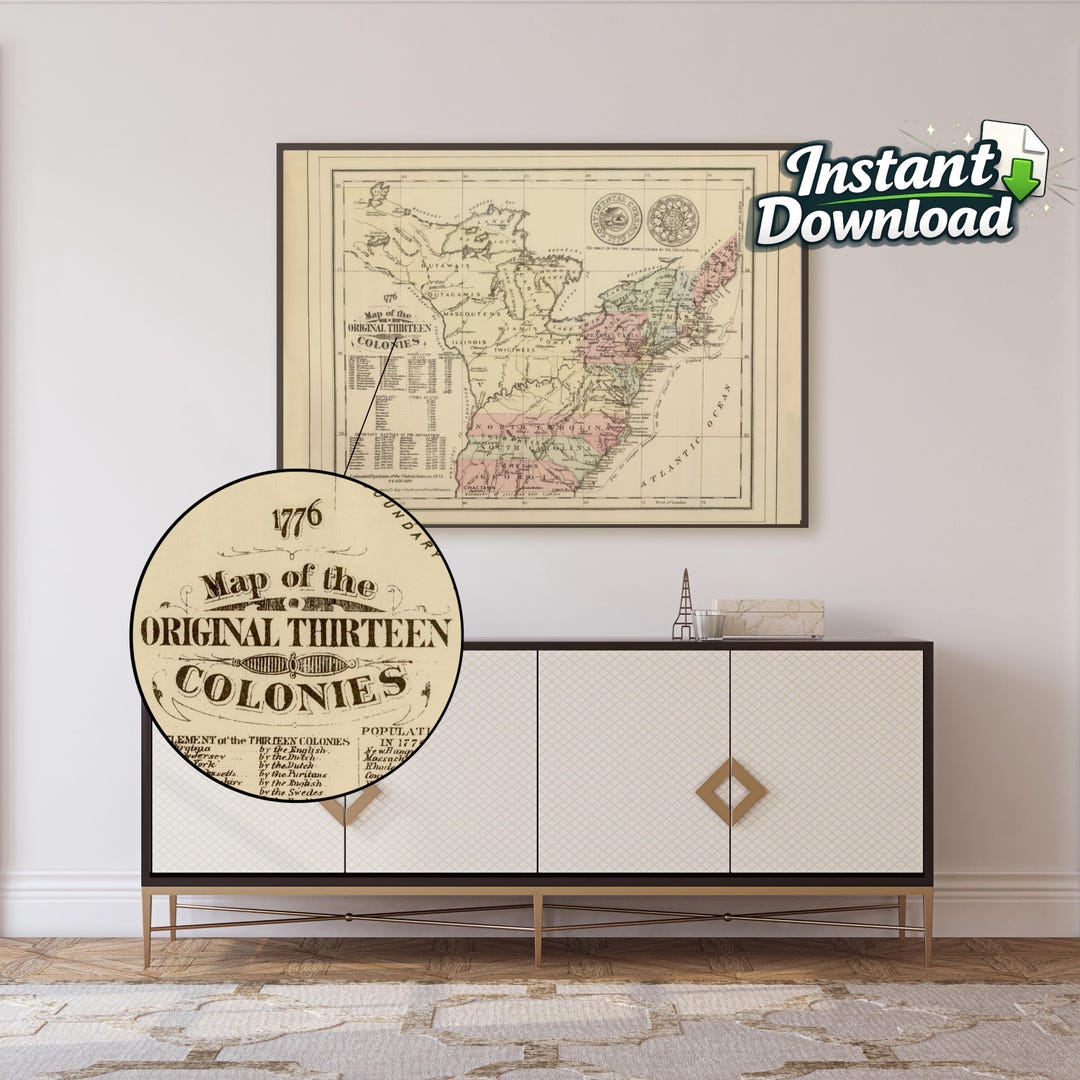 First Colonies of America Map (1776), Original Thirteen Colonies, Rare ...