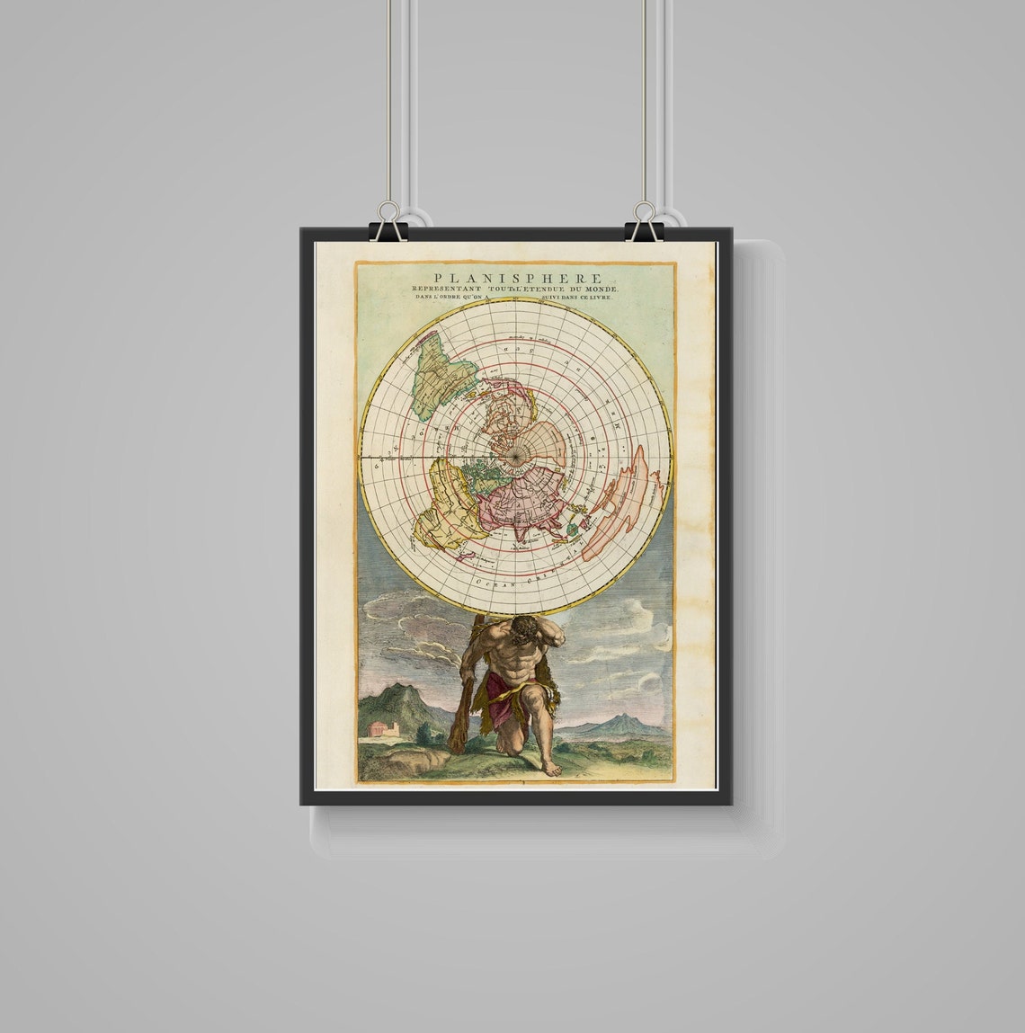 World Map Cassini Projection, Digital Download, Map, Jan Elwe, Louis ...