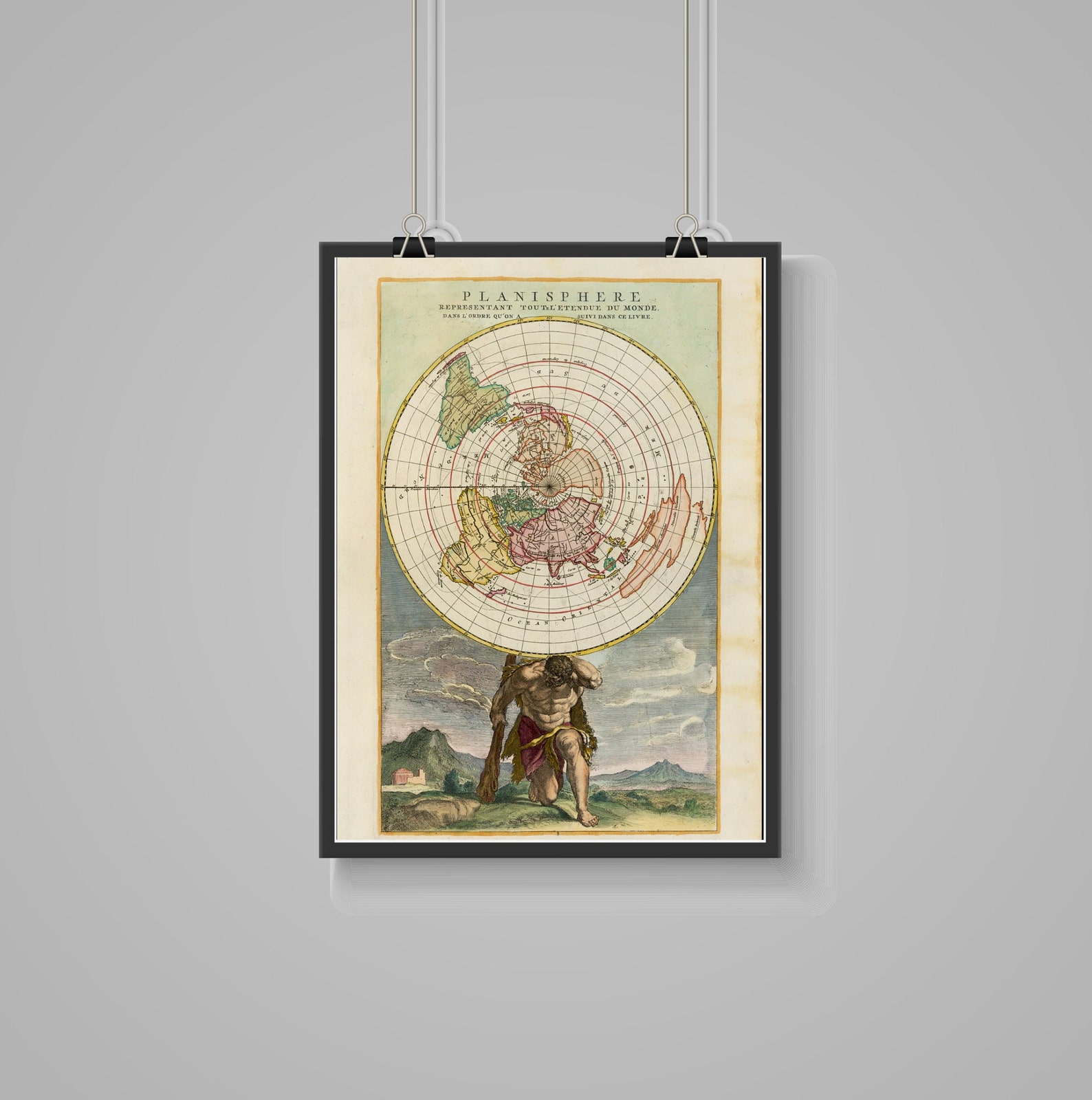 World Map Cassini Projection, Digital Download, Map, Jan Elwe, Louis ...