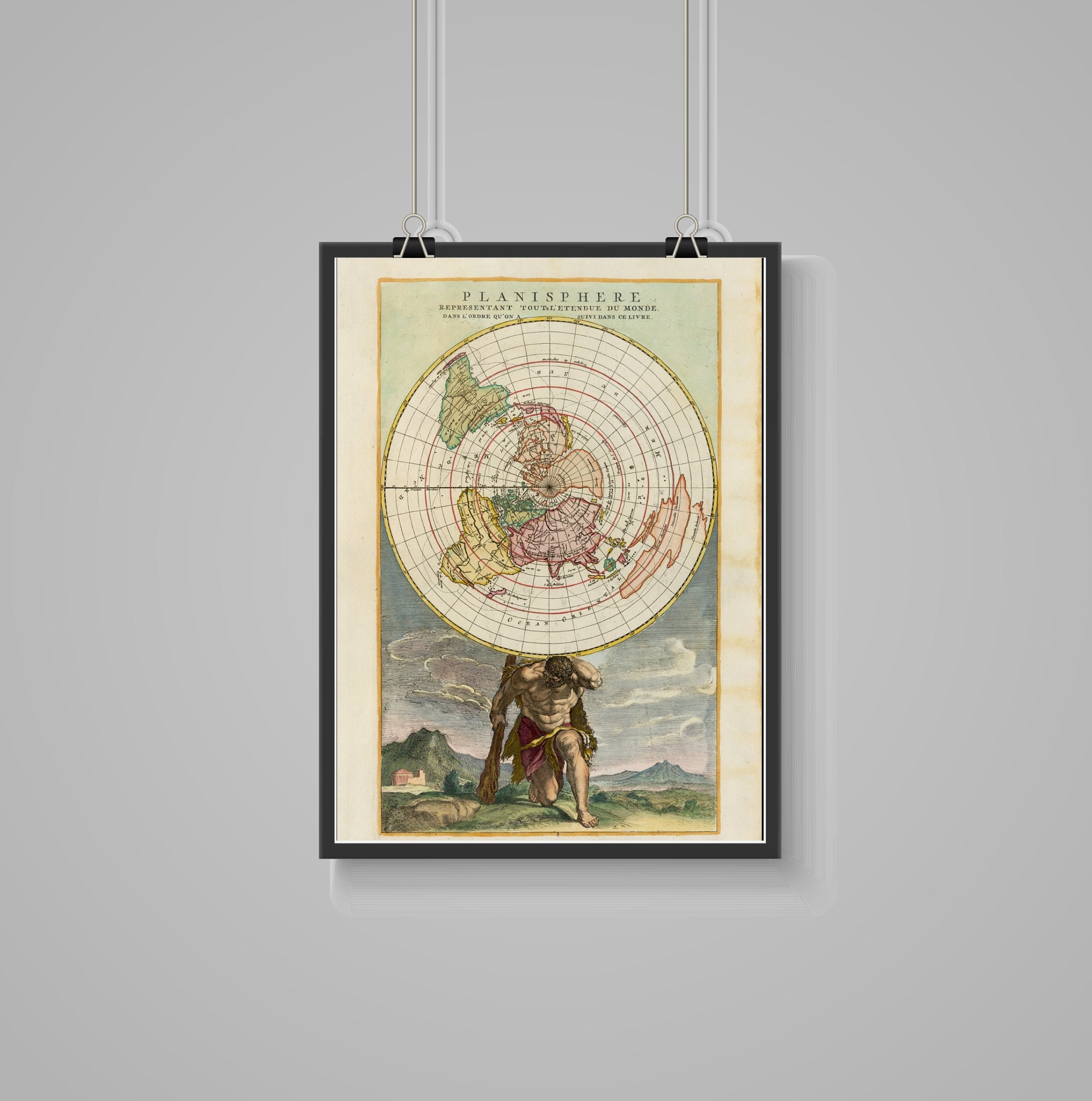 World Map Cassini Projection, Digital Download, Map, Jan Elwe, Louis ...