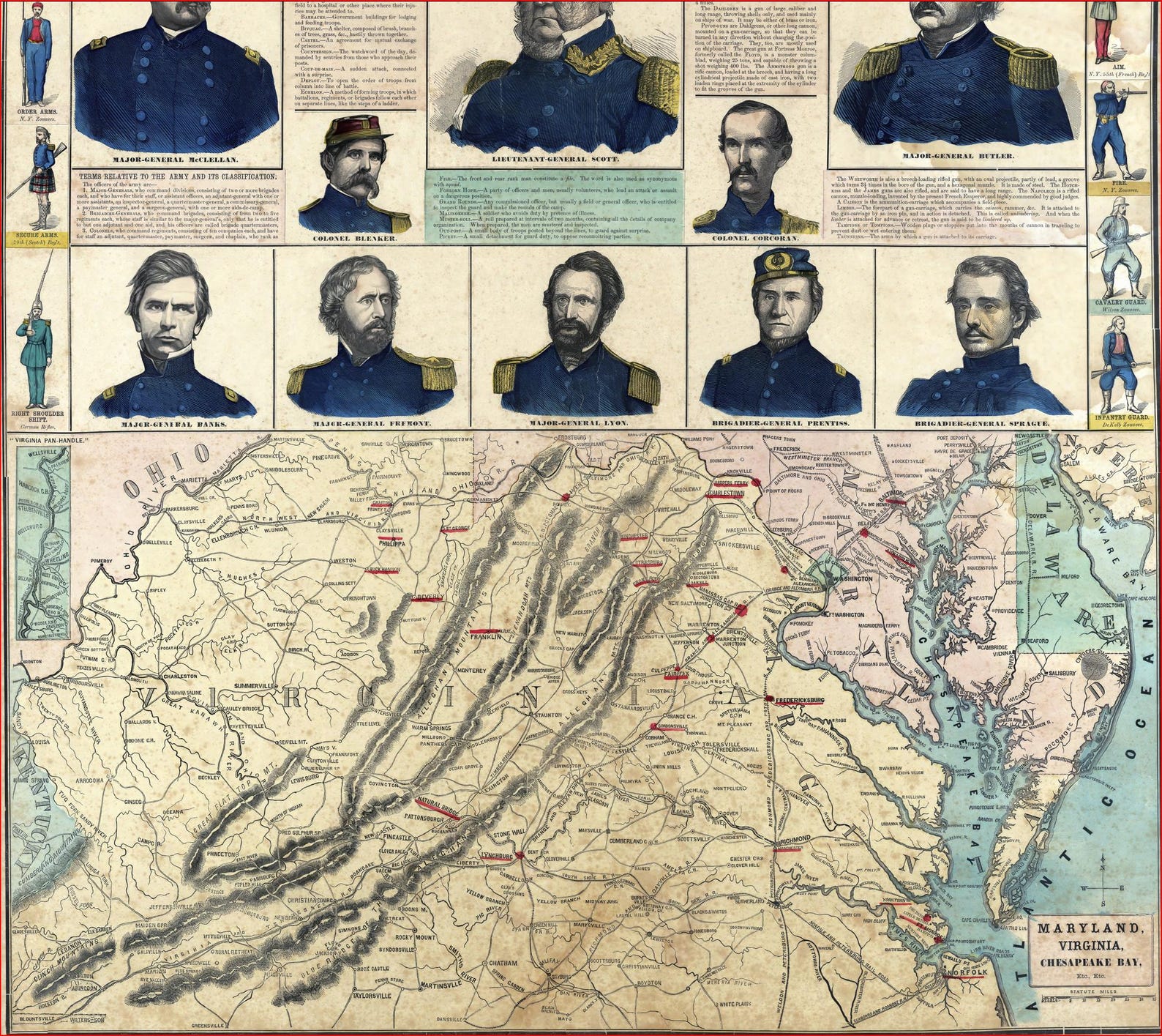 1861 Military Portraits & Civil War Map – Union Generals Lithograph ...