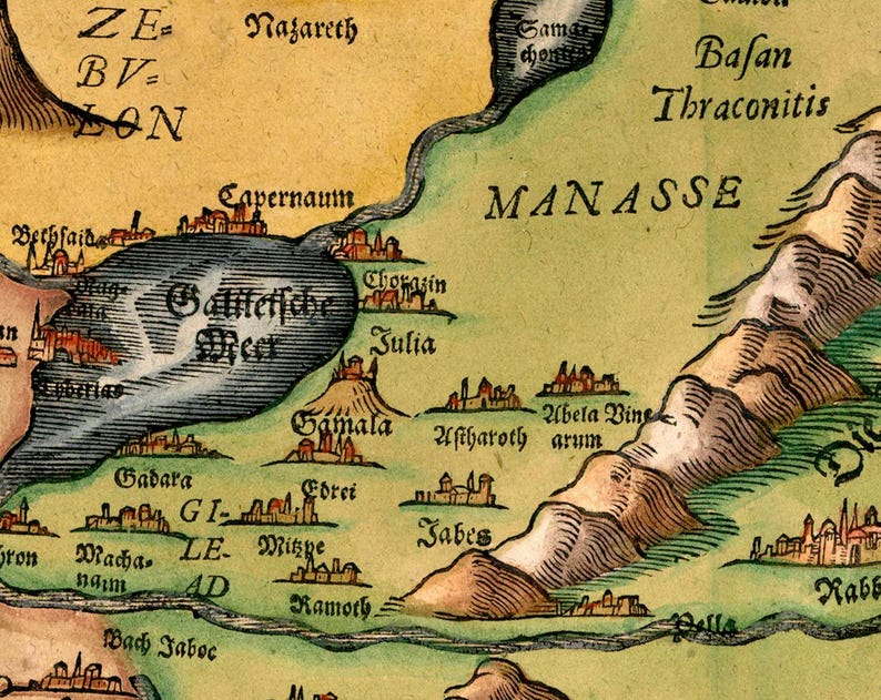 Holy Land Map at the Time of JESUS, Biblical Geography Woodcut by ...