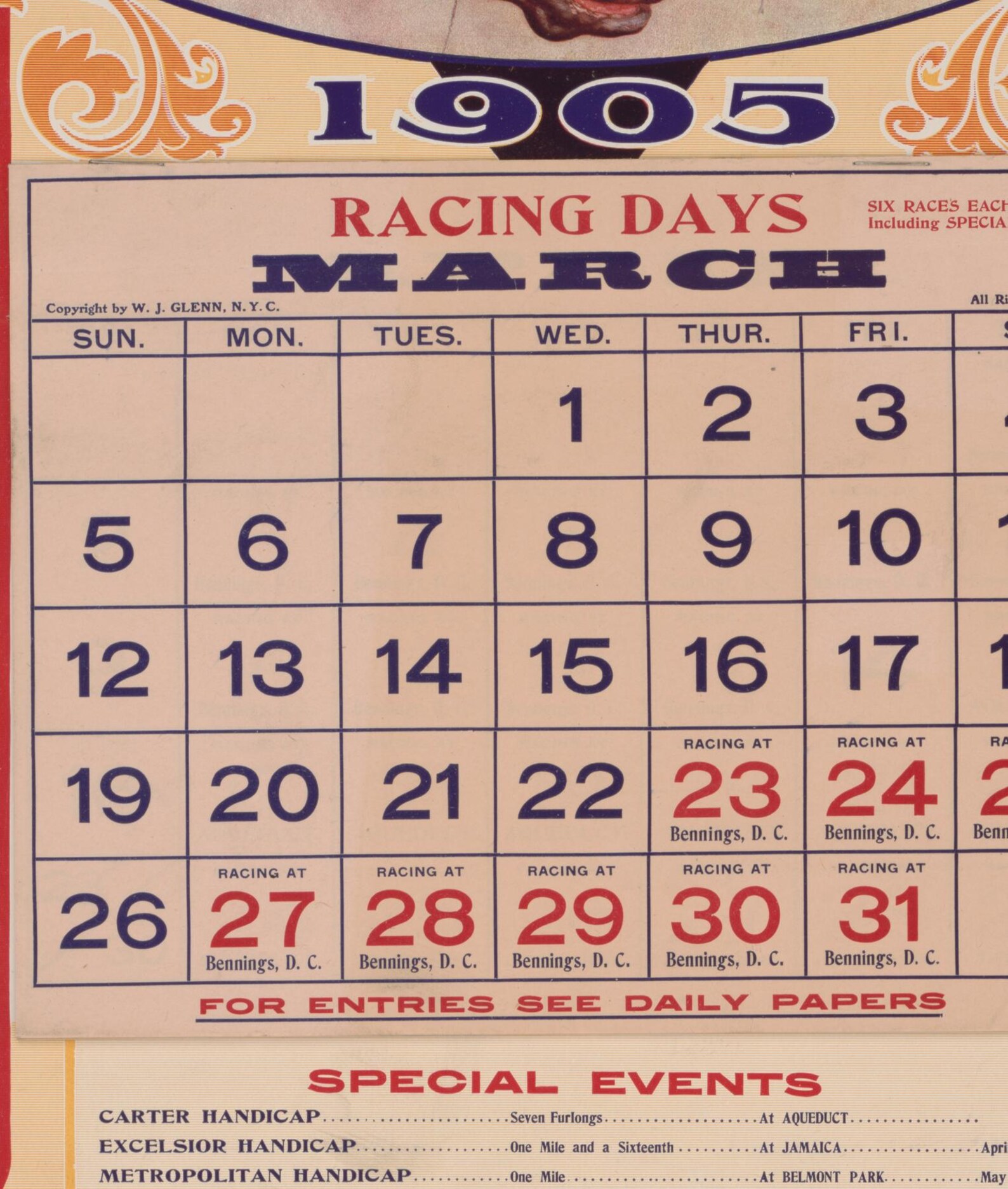 Rare 1905 Official Metropolitan Racing Calendar – Historic Horse Racing ...