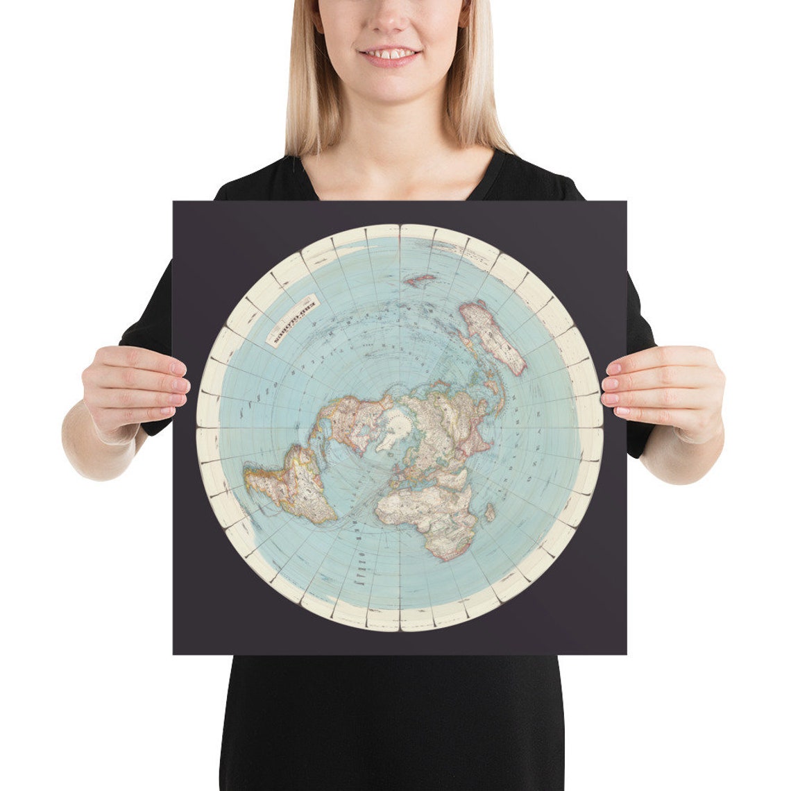 Henze's Erd-globus Flat Earth Map Poster, Flat Earth Poster, Azimuthal ...