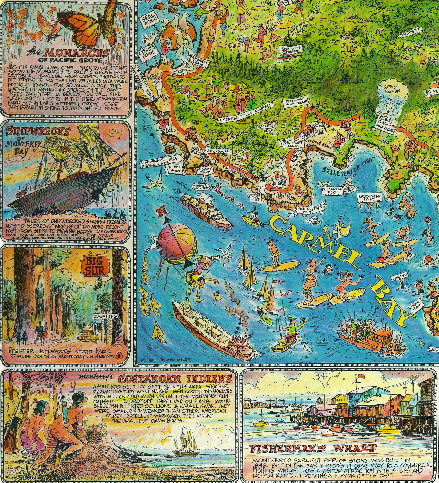 Bibler Pictorial Map of the Monterey Peninsula, Digital Download, Map ...