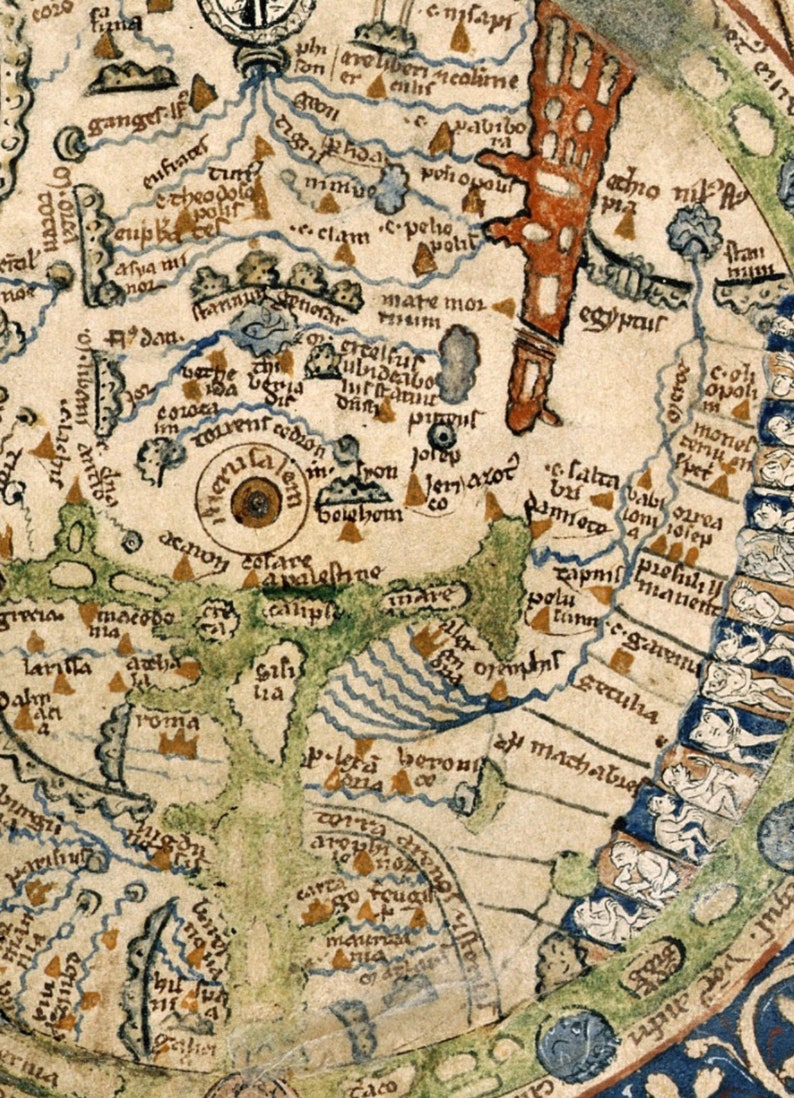 Psalter Map, HD Digital Download, Biblical Map, Jesus, Religious Map, 1265, Jerusalem Map, Old ...