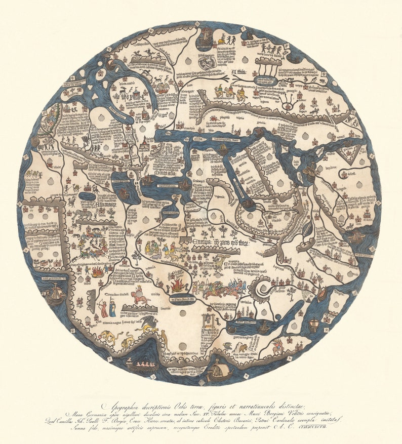 Borgia World Map Upscaled, Digital Download, Borgia Flat Earth Map, Pre ...