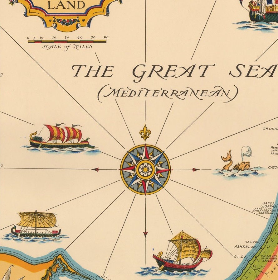 The Picture Map of the Holy Land, Religious Print, Digital Download ...